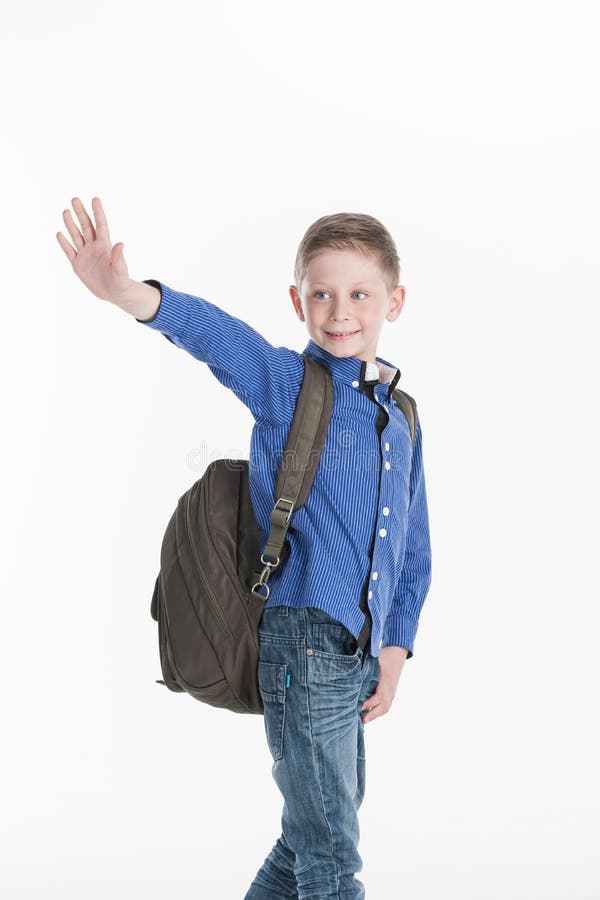 Boy Standing and Waving Hand on White. Stock Image - Image of profile ...