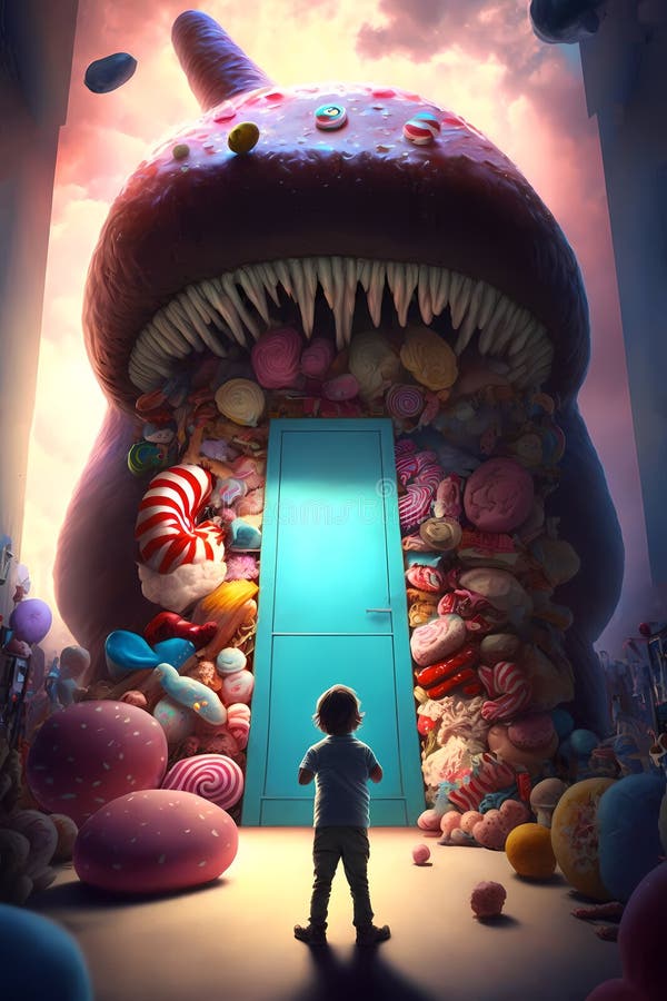 A Boy Stands in Front of a Candy-filled Door Stock Photo - Image of ...