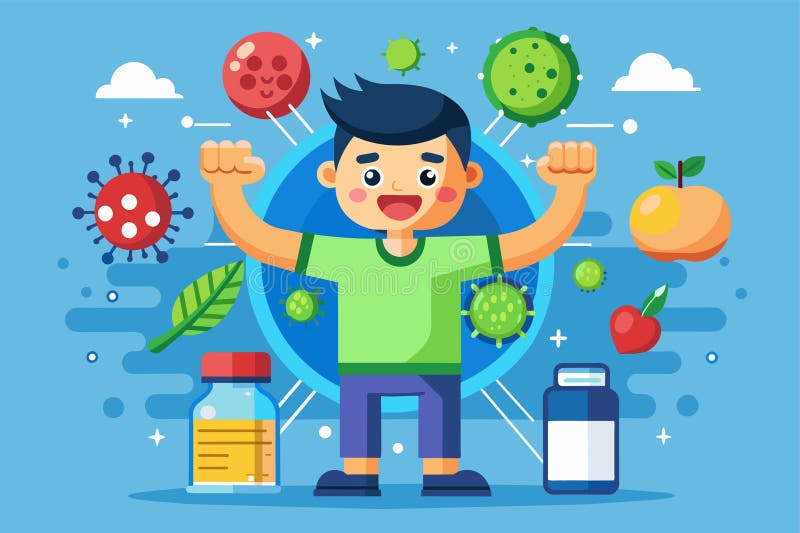 A Boy Stands with Hands Raised in Front of a Blue Background, Boost ...