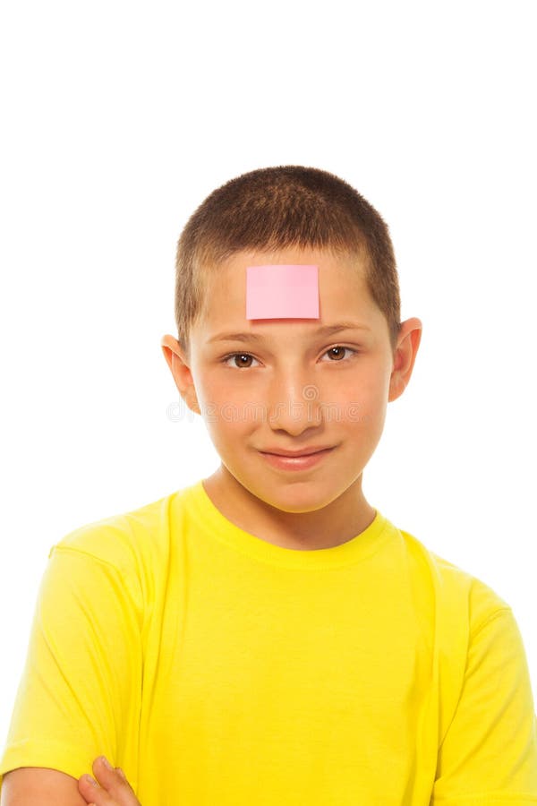 Boy with sticker stock image. Image of casual, caucasian - 33483341