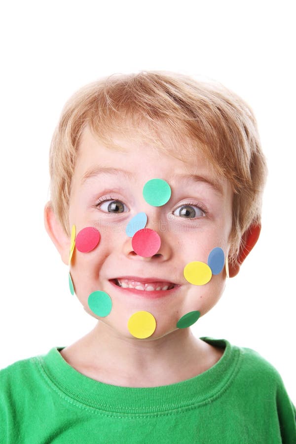 Boy with Stickers on His Face Stock Image - Image of spots, sticky ...