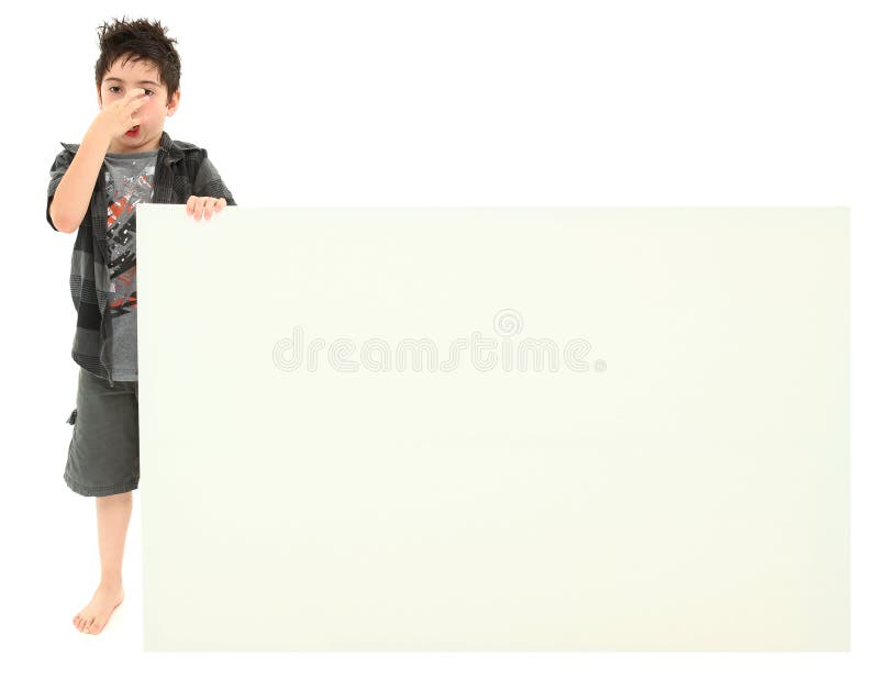 Boy with Stinky Face Expression Holding Blank Sign Stock Image - Image ...