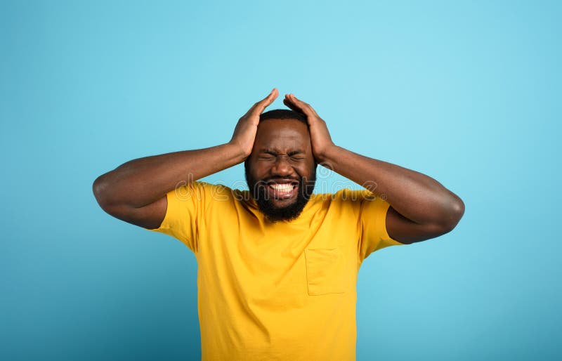 Boy with Stressed and Exhausted Expression is Desperate. Cyan ...