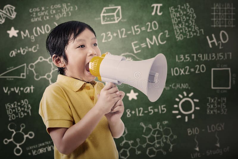 Boy Student Announce with Speaker at Class Stock Image - Image of ...