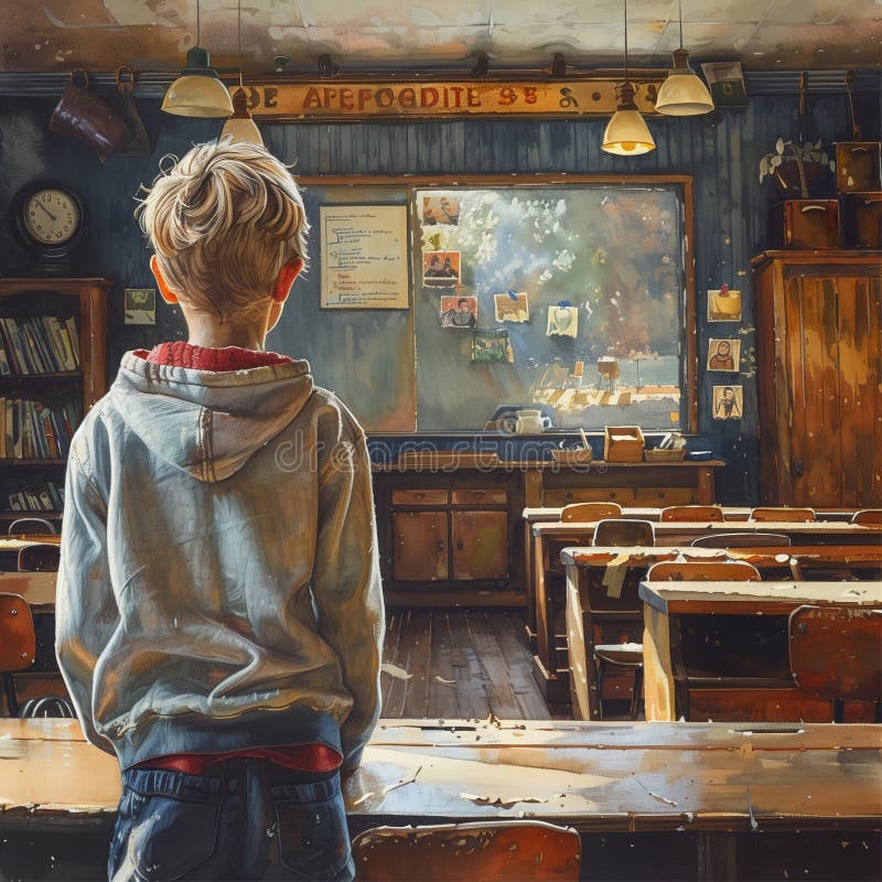 Boy Student in Elementary School Class Watching Stock Illustration ...