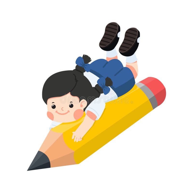 Boy Student is Flying on a Pencil Stock Illustration - Illustration of ...
