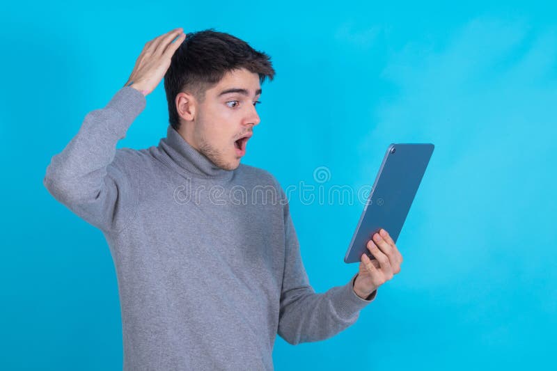 Boy or Student Isolated with Tablet or Laptop Stock Image - Image of ...