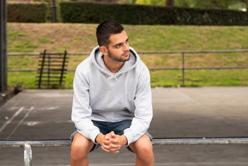Boy or Student Sitting on City Street Stock Photo - Image of cute ...