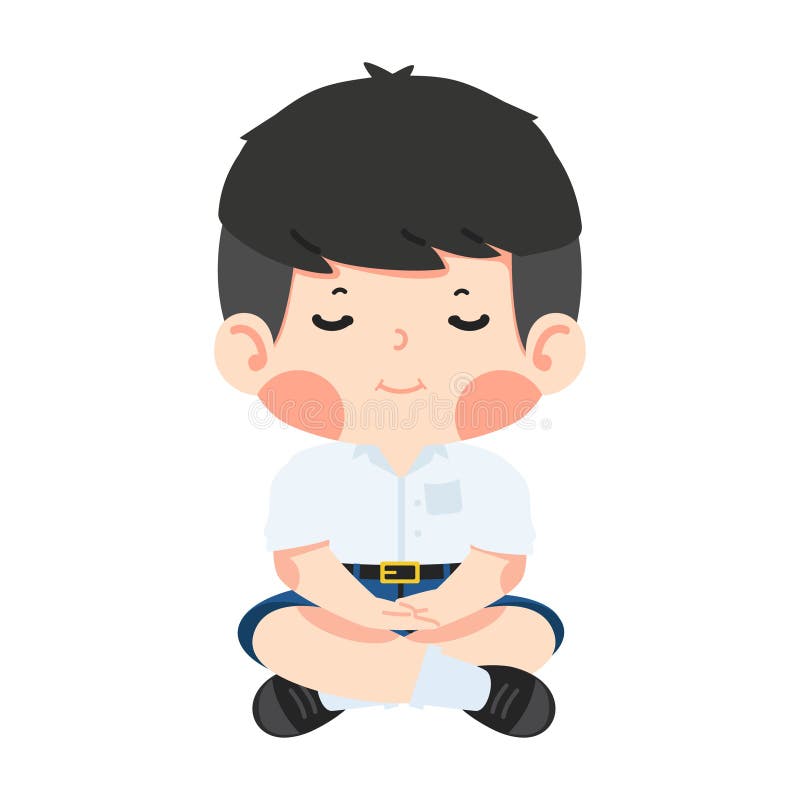 Boy Student is Sitting in Meditation Stock Vector - Illustration of ...