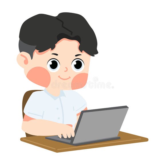 Boy Student Using Computer Cartoon Stock Vector - Illustration of ...