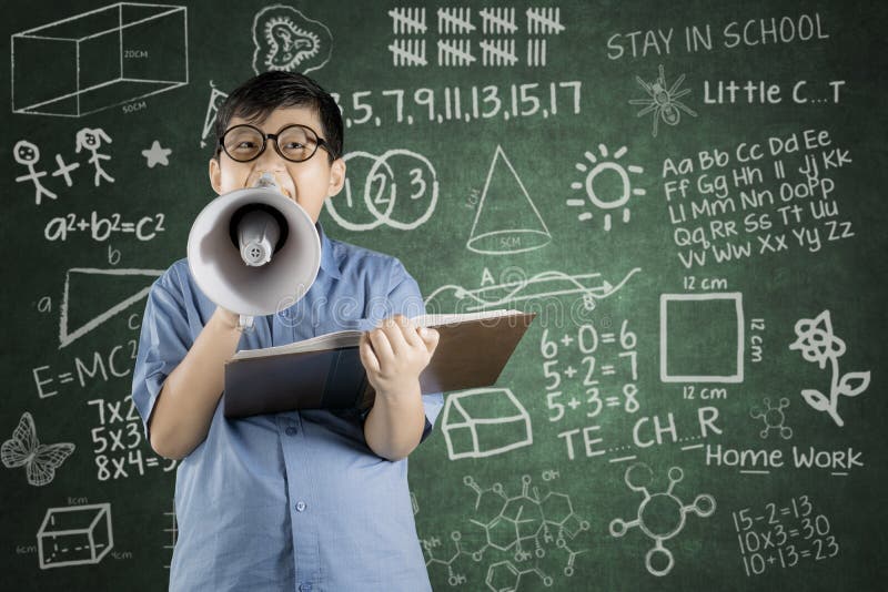 Student Speaking on Megaphone in Classroom Stock Image - Image of ...