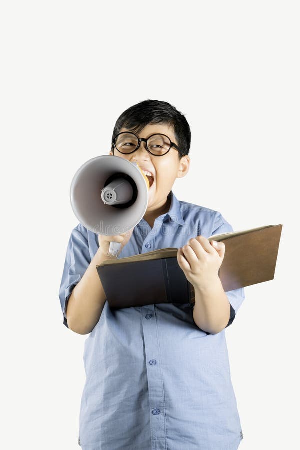 Portrait Of Adorable Child With A Megaphone Stock Image - Image of ...