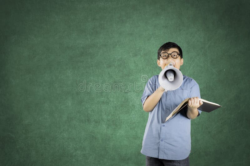 Boy Student Using a Megaphone To Speak Stock Photo - Image of copy ...