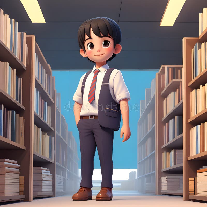 Boy Student Wear School Uniform 3D Character in Library Ai Generated ...