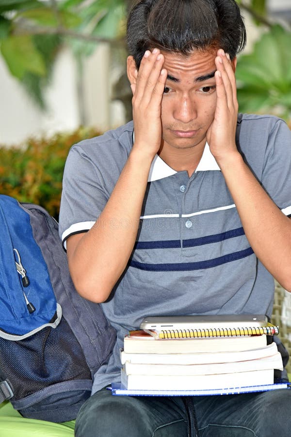 Boy Student and Worry with Books Stock Photo - Image of stress, pupil ...
