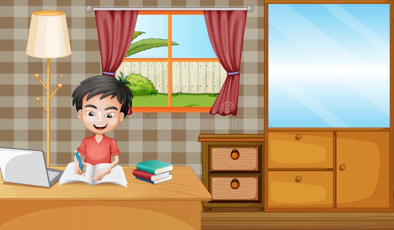 Boy study from home stock vector. Illustration of clip - 183617603