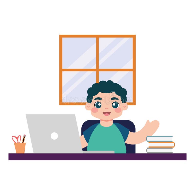 Boy studying in home stock vector. Illustration of education - 196453704