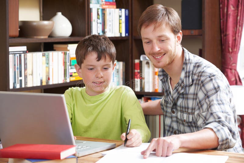 Boy Studying with Home Tutor Stock Image - Image of computer, teaching ...