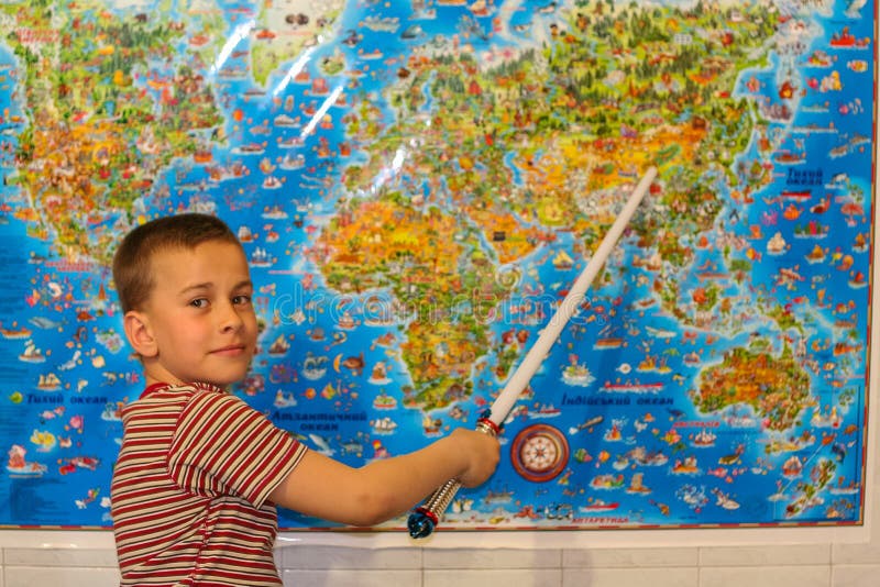 The Boy is Studying the Map Stock Image - Image of pointer, learning ...