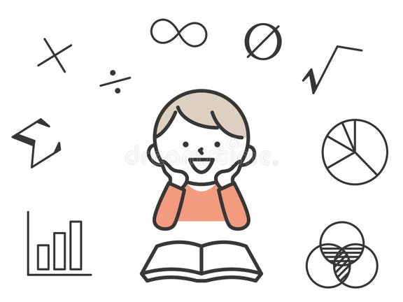 Boy Studying Math. Cute and Simple Illustration Stock Vector ...