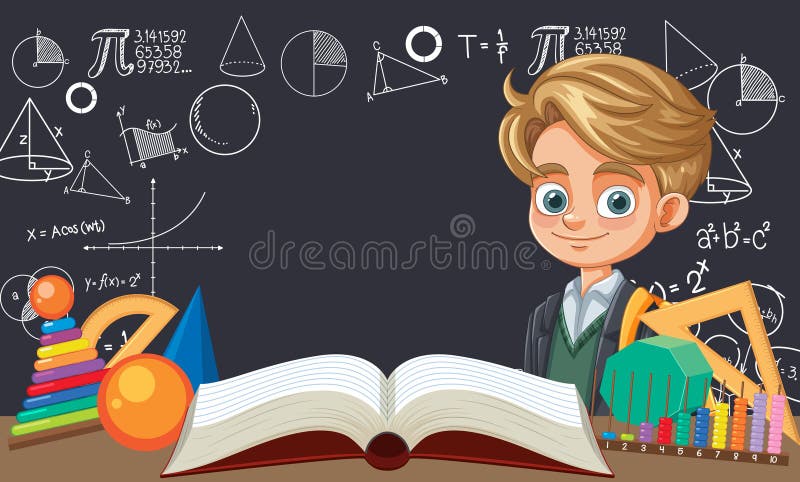 Boy Studying Math with Educational Tools Stock Vector - Illustration of ...
