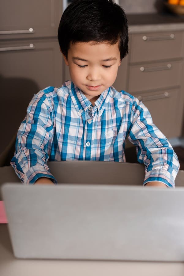 Boy Studying Online with Laptop at Stock Photo - Image of education ...