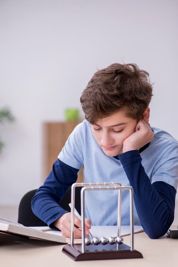 Schoolboy Studying Physics at Home Stock Image - Image of preparation ...