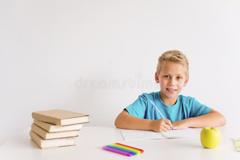 Boy is studying stock photo. Image of smile, pencil - 101213004