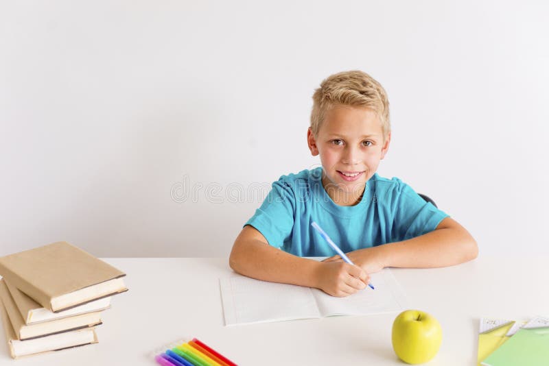 Boy is studying stock image. Image of schoolboy, happy - 101213013