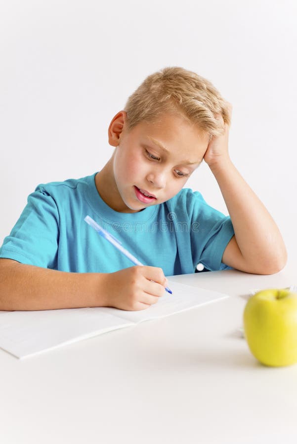 Boy is studying stock image. Image of little, homework - 101213041