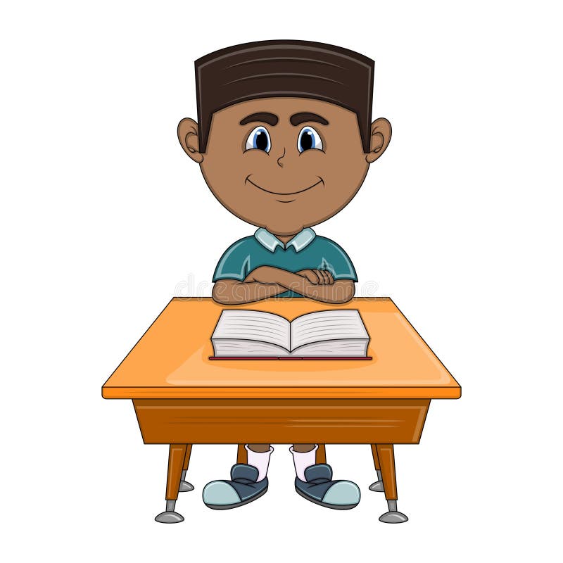 Boy Studying with School Table Cartoon Stock Vector - Illustration of ...