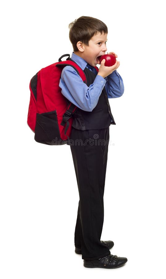 Boy in suit with backpack stock photo. Image of happy - 48200260