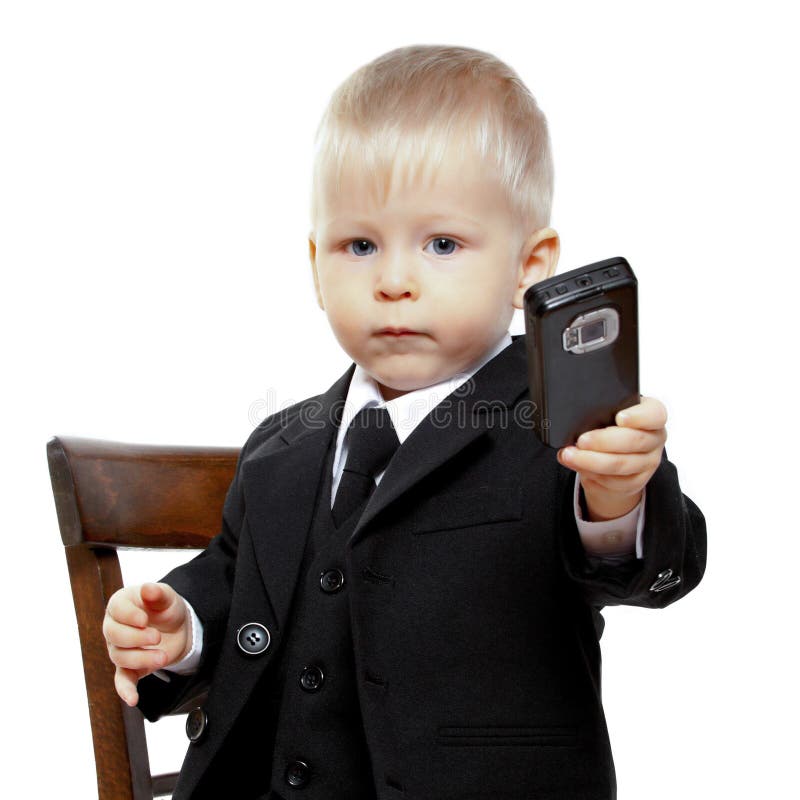 The Boy in a Suit Has Control Over Phone Stock Image - Image of phone ...