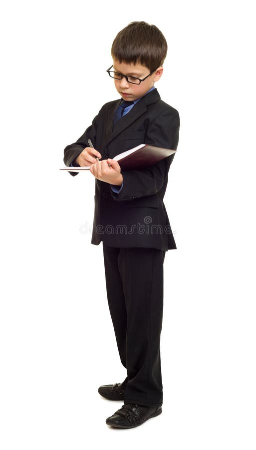 Boy in suit write diary stock image. Image of portrait - 49475915