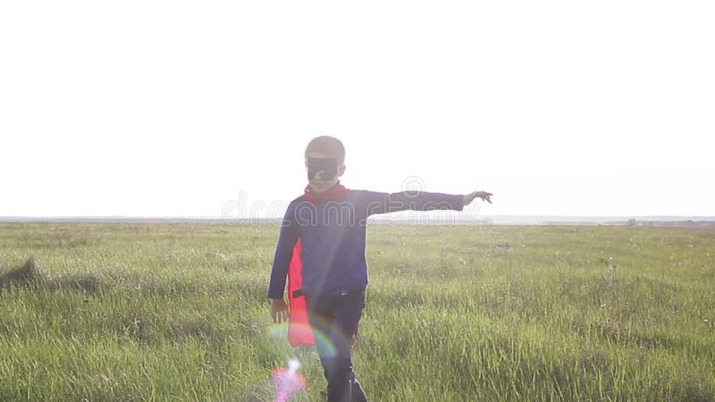 Boy Superhero in a Field at Sunset Stock Footage - Video of expression ...