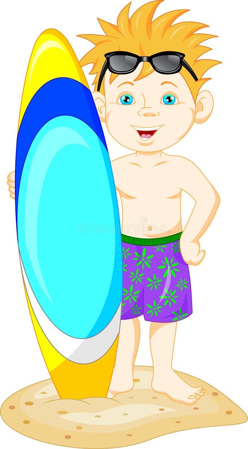 Boy Surfer with Surfboard stock vector. Illustration of shorts - 58712683