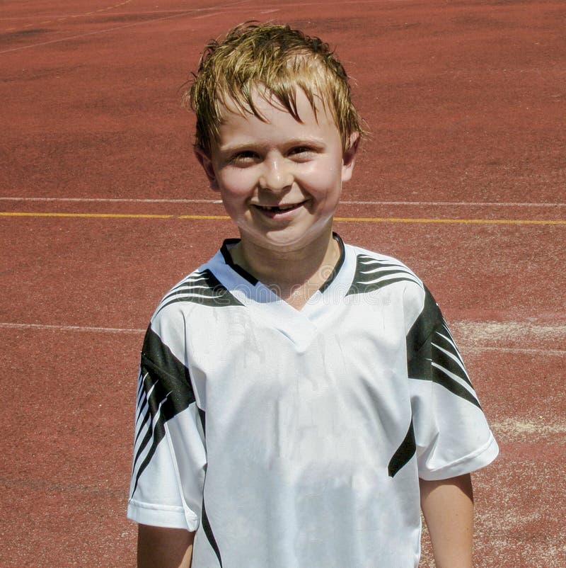 Boy is Sweating from Soccer Stock Photo - Image of head, blonde: 135599674