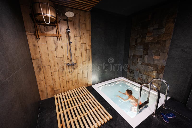 Boy Swimming on Spa Pool at Sauna Stock Photo - Image of leisure ...
