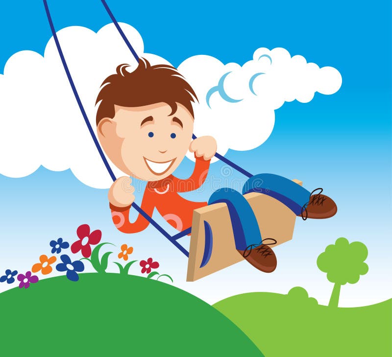 Boy on a swing stock vector. Illustration of friendly - 36107316
