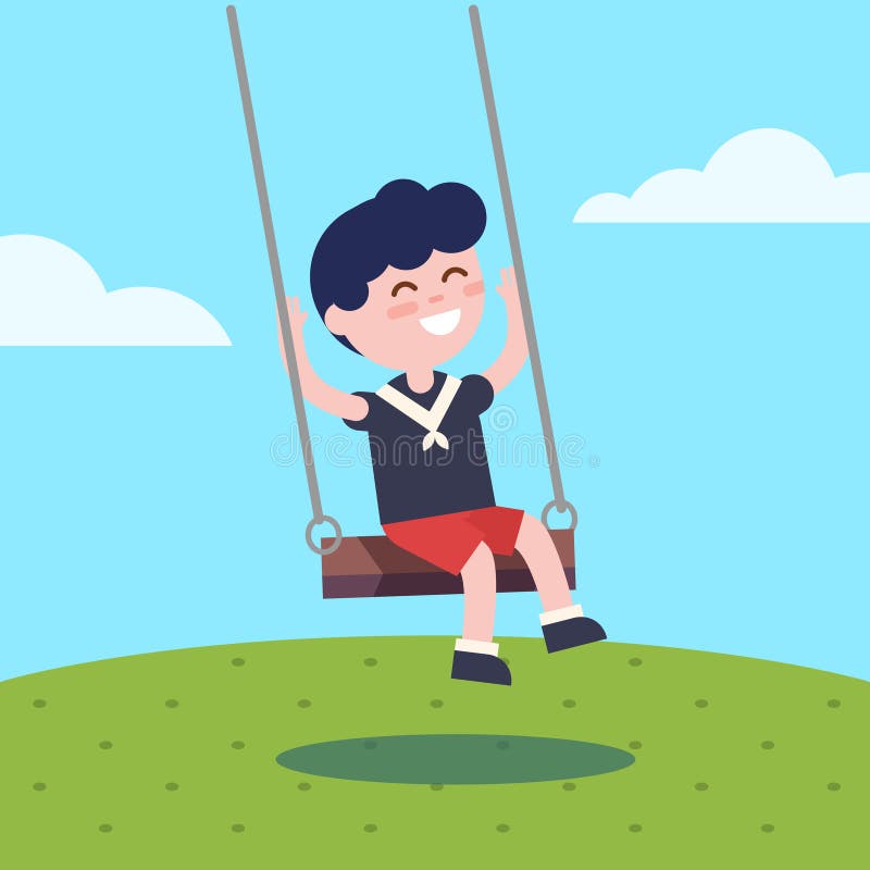 Boy Swinging on a Rope Swing Stock Vector - Illustration of character ...