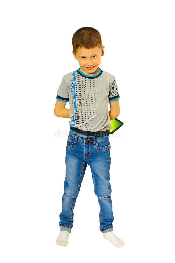 Boy with a Tablet with a Sly Look Stock Image - Image of childhood ...