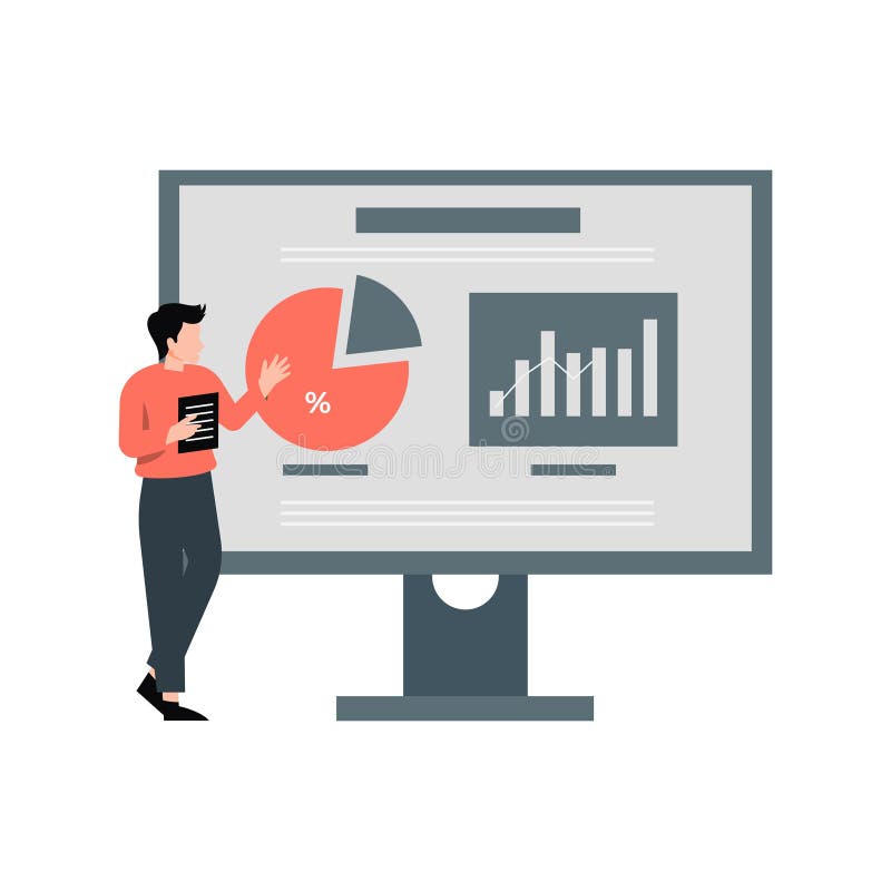 The Boy is Talking about the Chart Graph on Monitor Stock Illustration ...