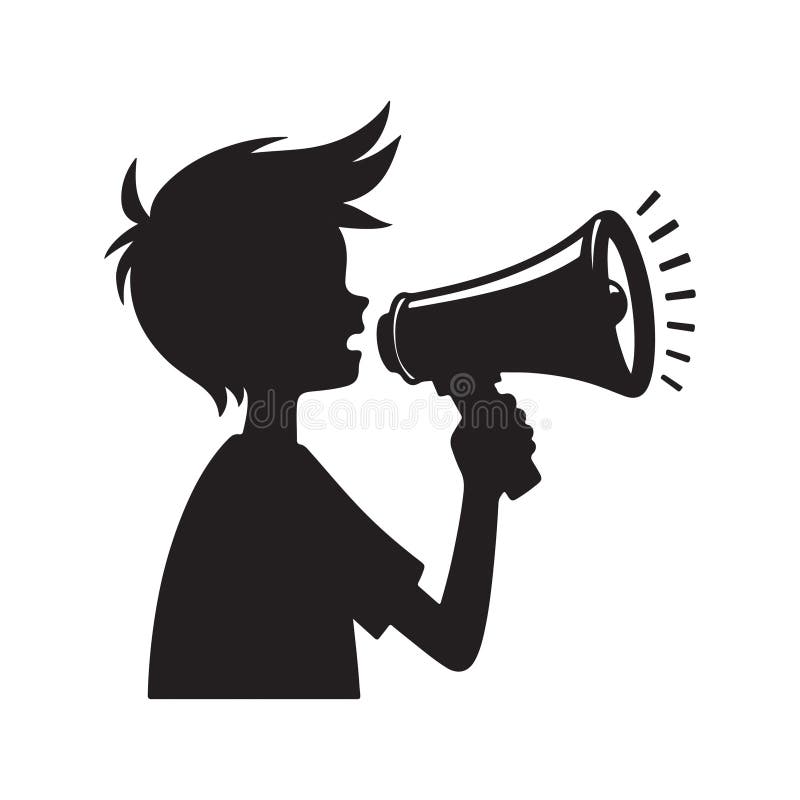A Boy is Talking into a Megaphone Vector Art Silhouette Stock ...