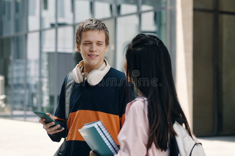 Boy Talking To His Classmate Stock Image - Image of girl, communication ...