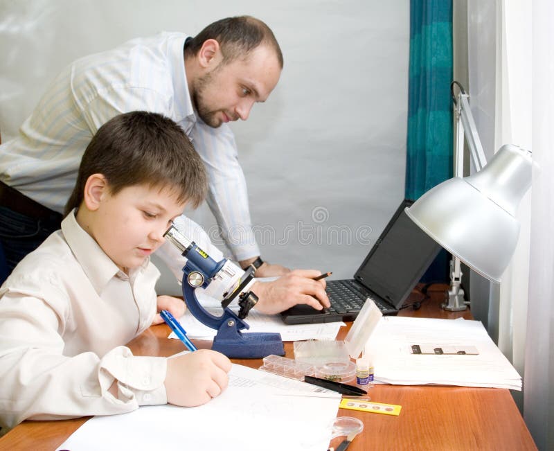 Boy with Teacher in the Laboratory Stock Image - Image of child ...