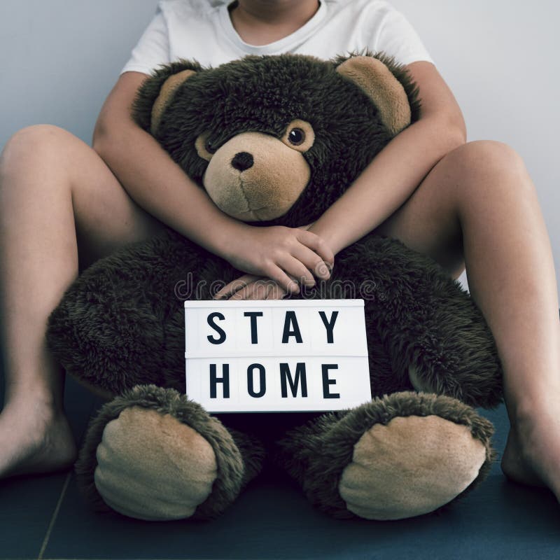Boy with teddy bear stock image. Image of stay, house - 180551027
