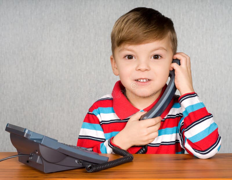 Boy with telephone stock photo. Image of children, caucasian - 13662726