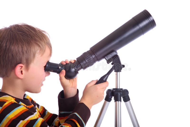Boy with telescope stock image. Image of teenager, studio - 8299723
