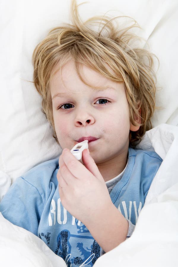 Boy with Fever stock photo. Image of cold, electronic - 22684896