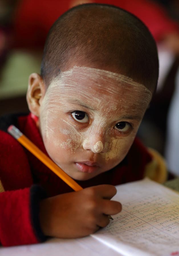 Boy with Thanaka in Myanmar Editorial Stock Image - Image of meditation ...